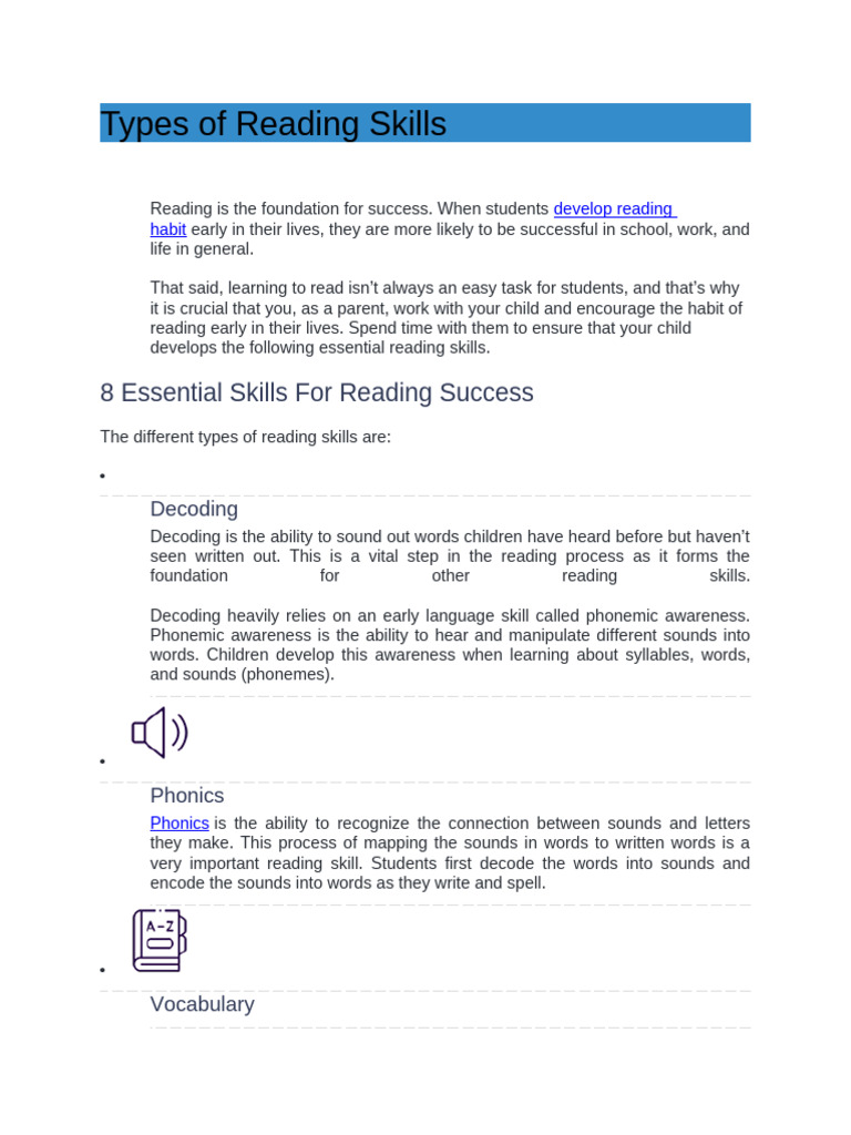 Types-of-Reading-Skills-2023 | PDF | Phonics | Reading Comprehension