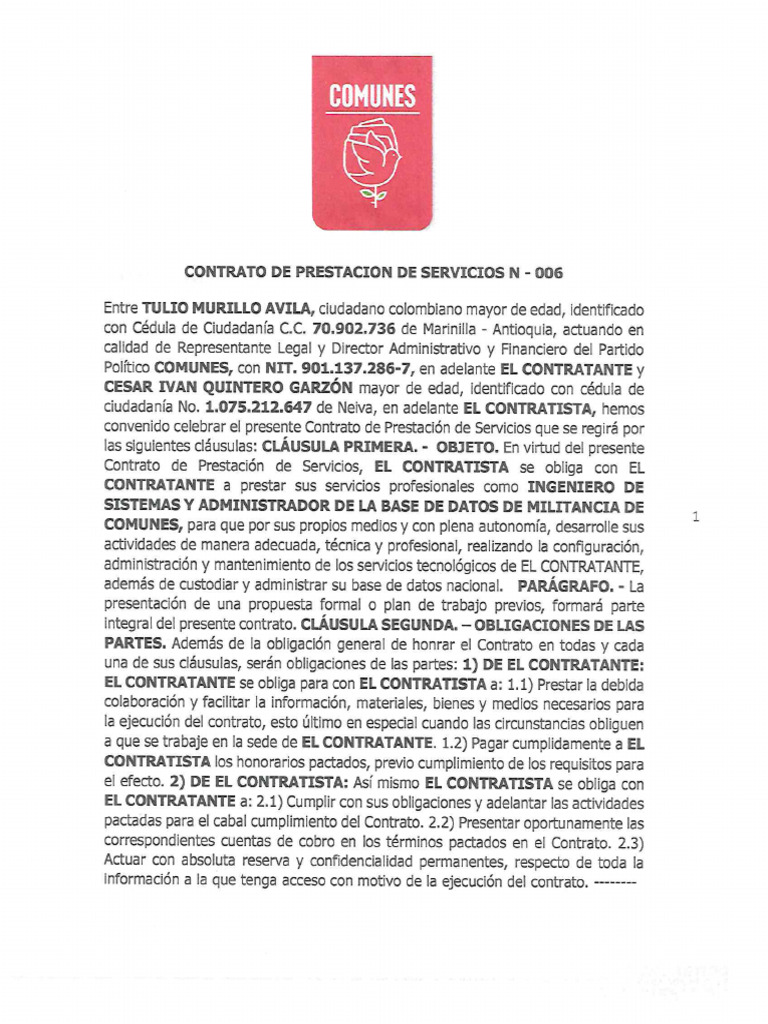 Contrato Ops Cesar Ivan Quintero Garzon 2025 | PDF