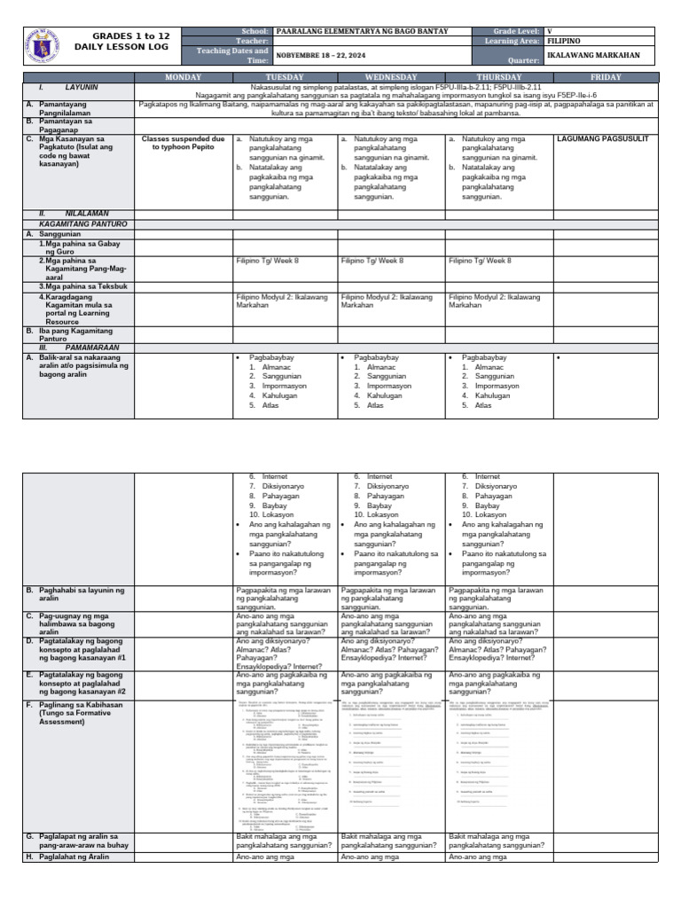 DLL - Filipino 5 - Q2 - W8 | PDF