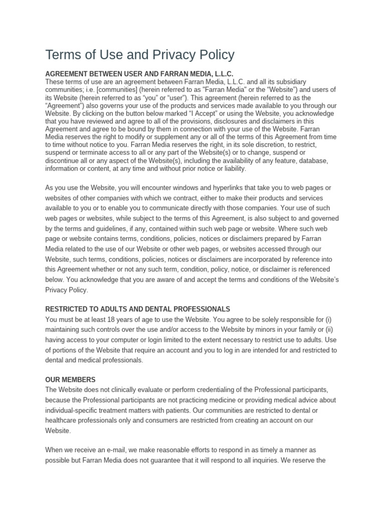 Terms of Use and Privacy Policy | PDF | Internet Forum | Health Insurance Portability And ...