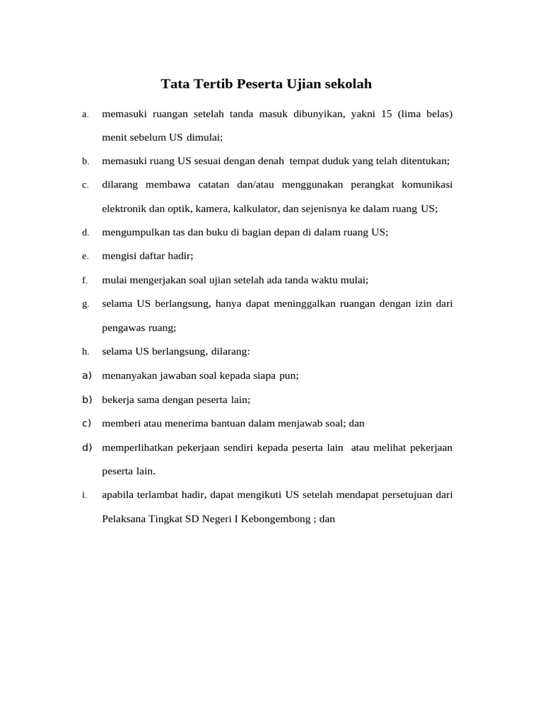 Tata Tertib Peserta Ujian Sekolah | PDF
