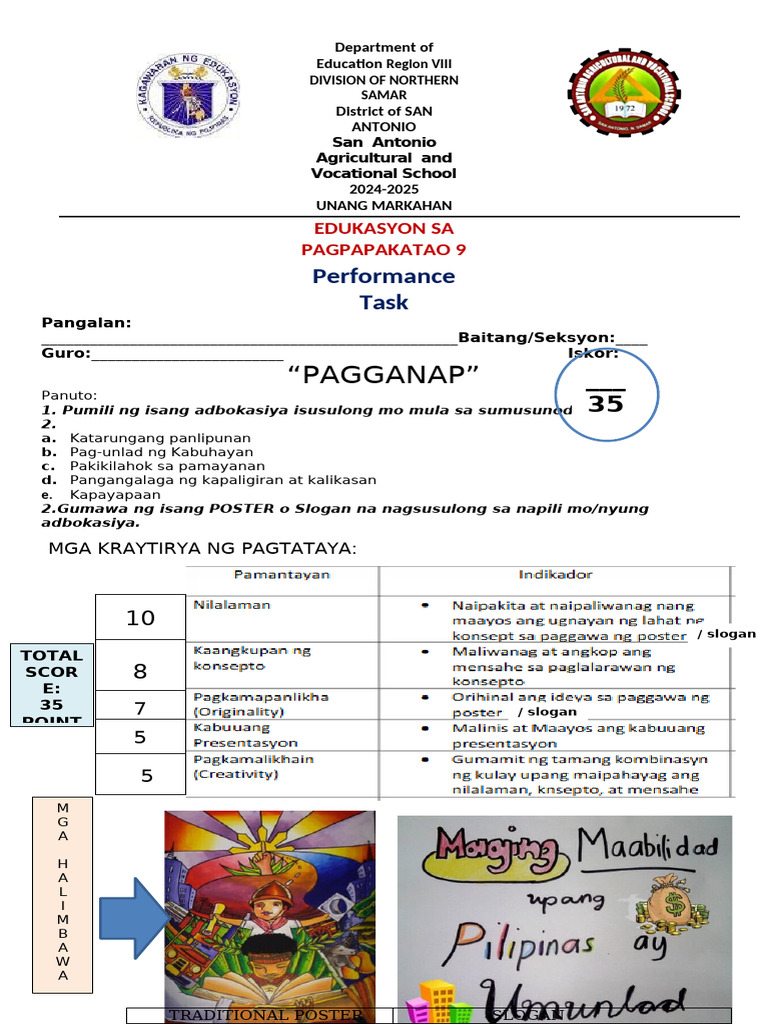 1st quarter-Performance-Task-ESP-9 | PDF