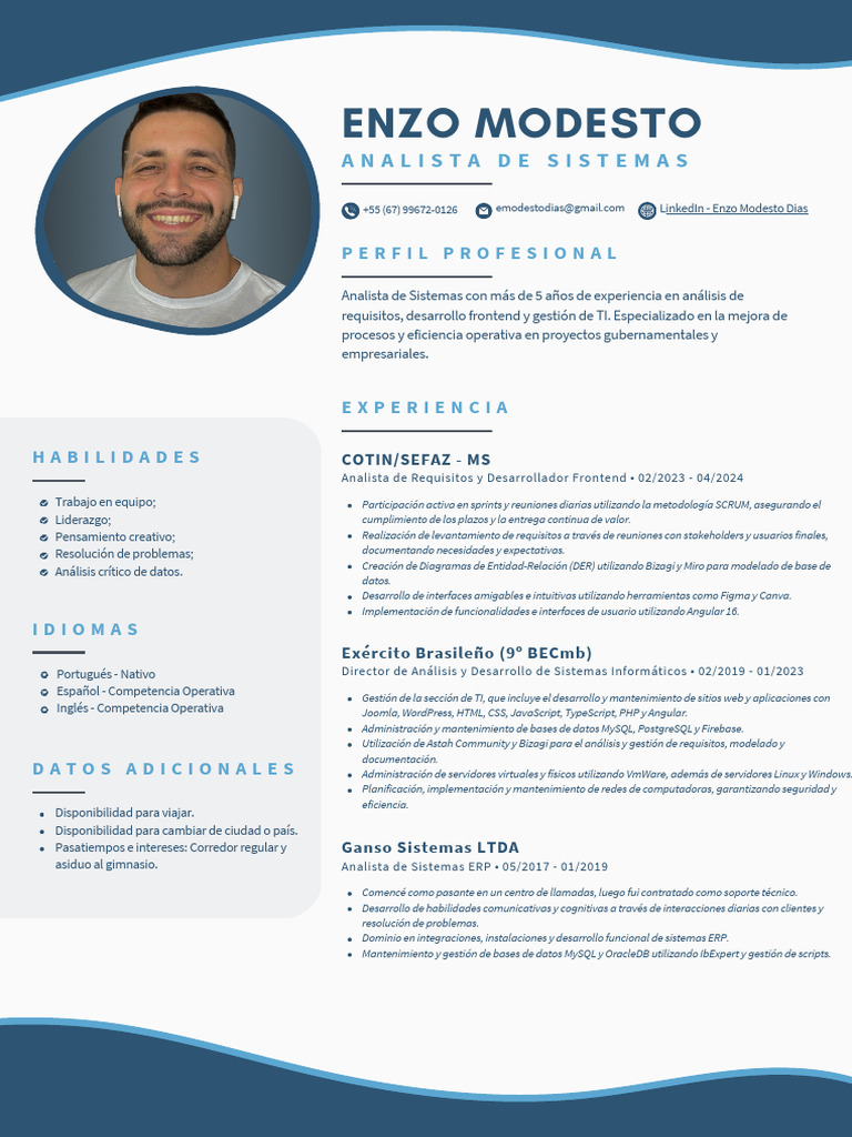 Perfil Profesional de Enzo Modesto Dias | PDF | Mi sql | Ingeniería de ...