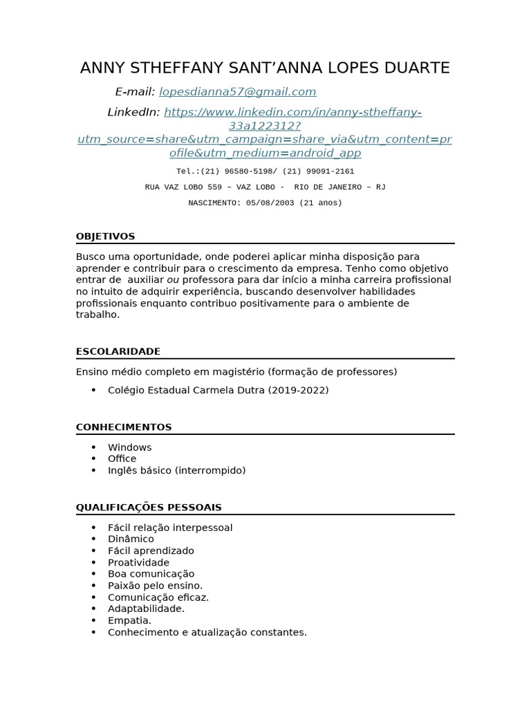 currículo Anny | PDF