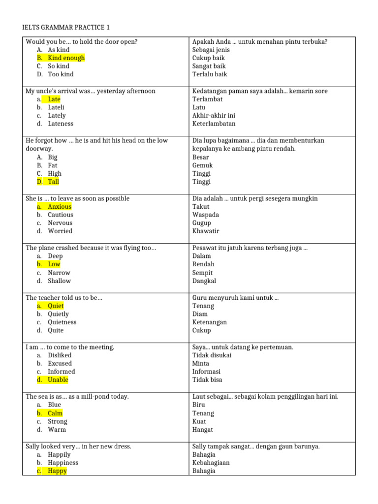 Ielts Grammar Practice 1 | PDF