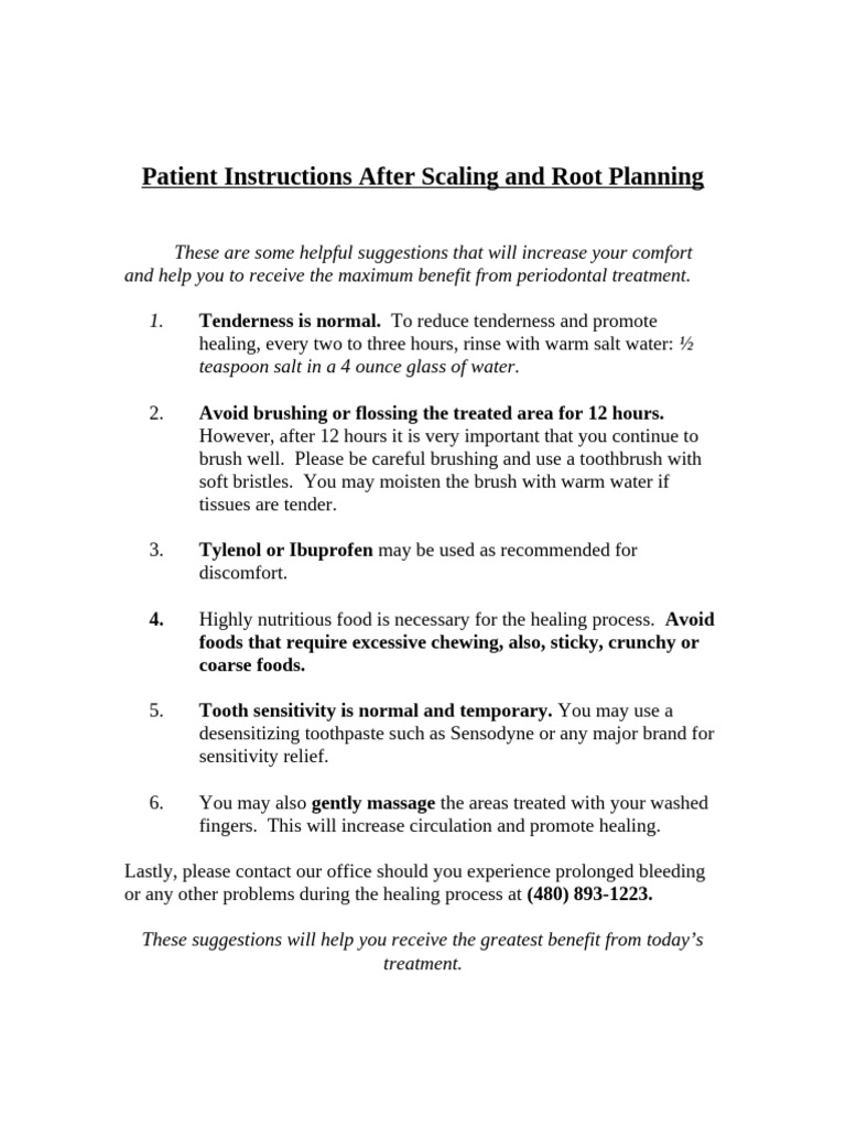 Patient Instructions After Scaling and Root Planning | PDF
