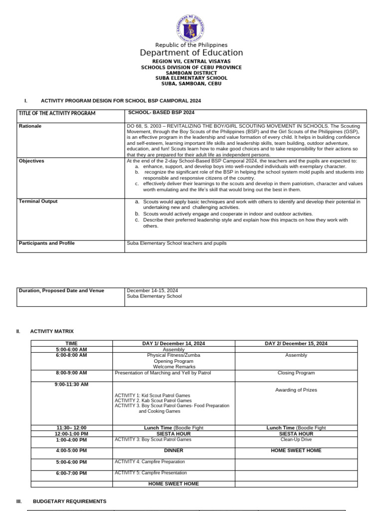 438162345-Activity-Design-BSP Scouting | PDF | Scouting