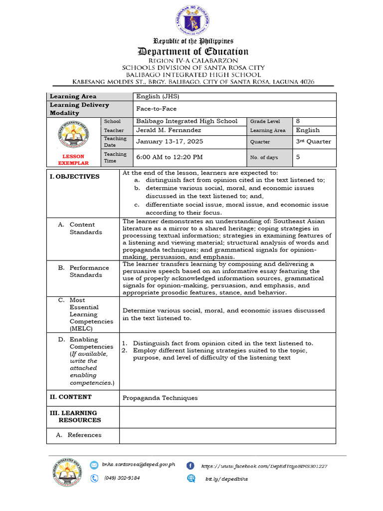 LE JMFernandez Q3 W3 | PDF | Learning | Cognition
