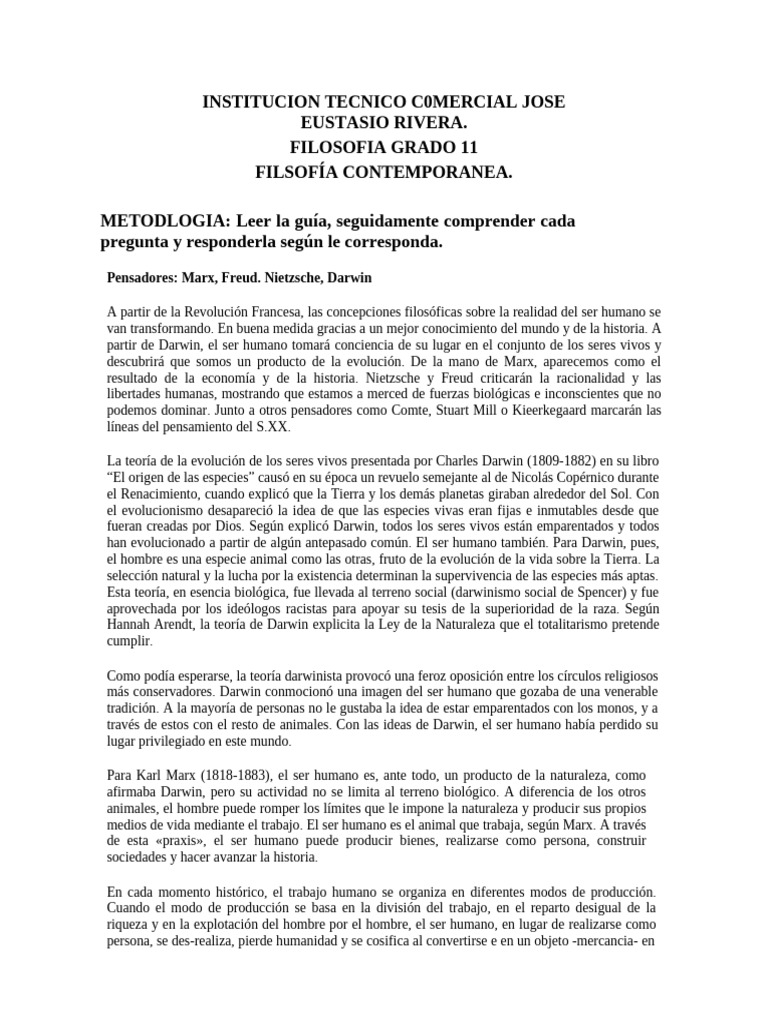 Filosofía Contemporánea: Marx, Freud, Nietzsche y Darwin | PDF ...
