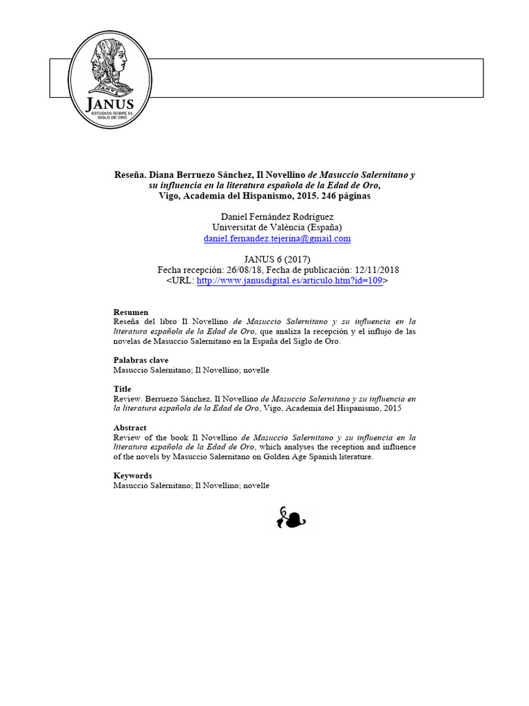 JANUS 7 (2018) 152-158: Reseña. Diana Berruezo Sánchez, Il Novellino ...