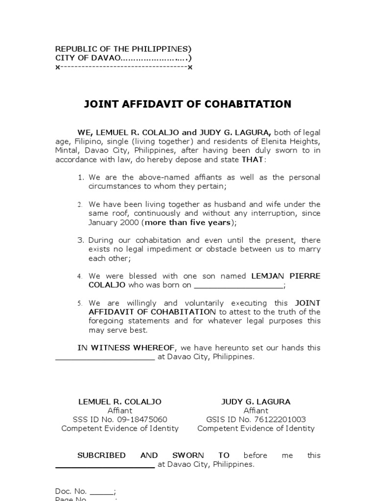 Affidavit Of Cohabitation colaljo