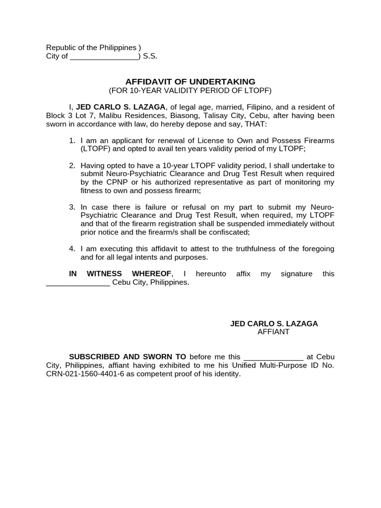 Affidavit Undertaking 10 Years3 | PDF