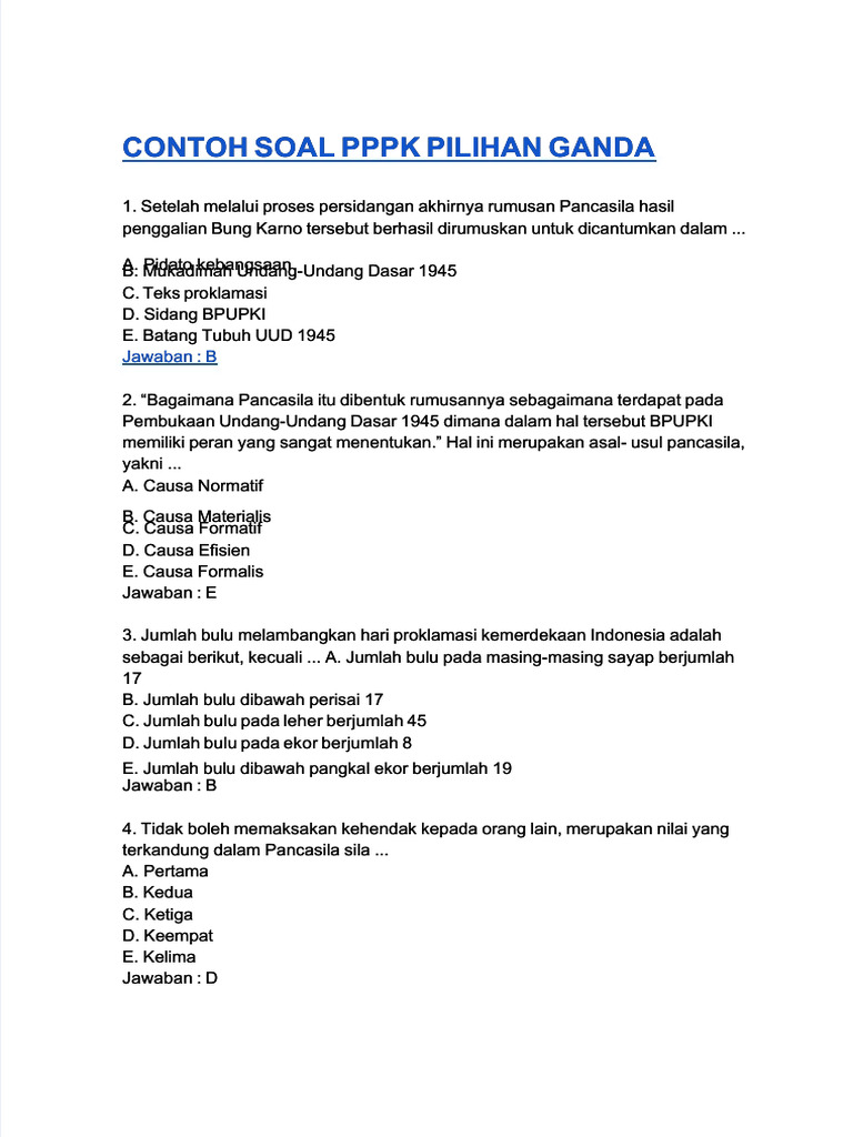 PDF Contoh 100 Soal PPPK Pilihan Ganda - Compress | PDF