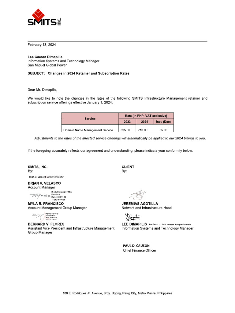 2024 Change in Rate Memo - Global Domain Management v1 | PDF
