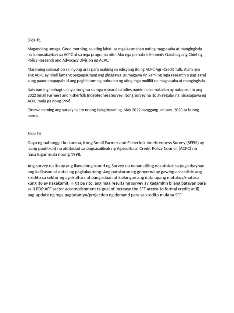 SFF Credit Talk Script | PDF