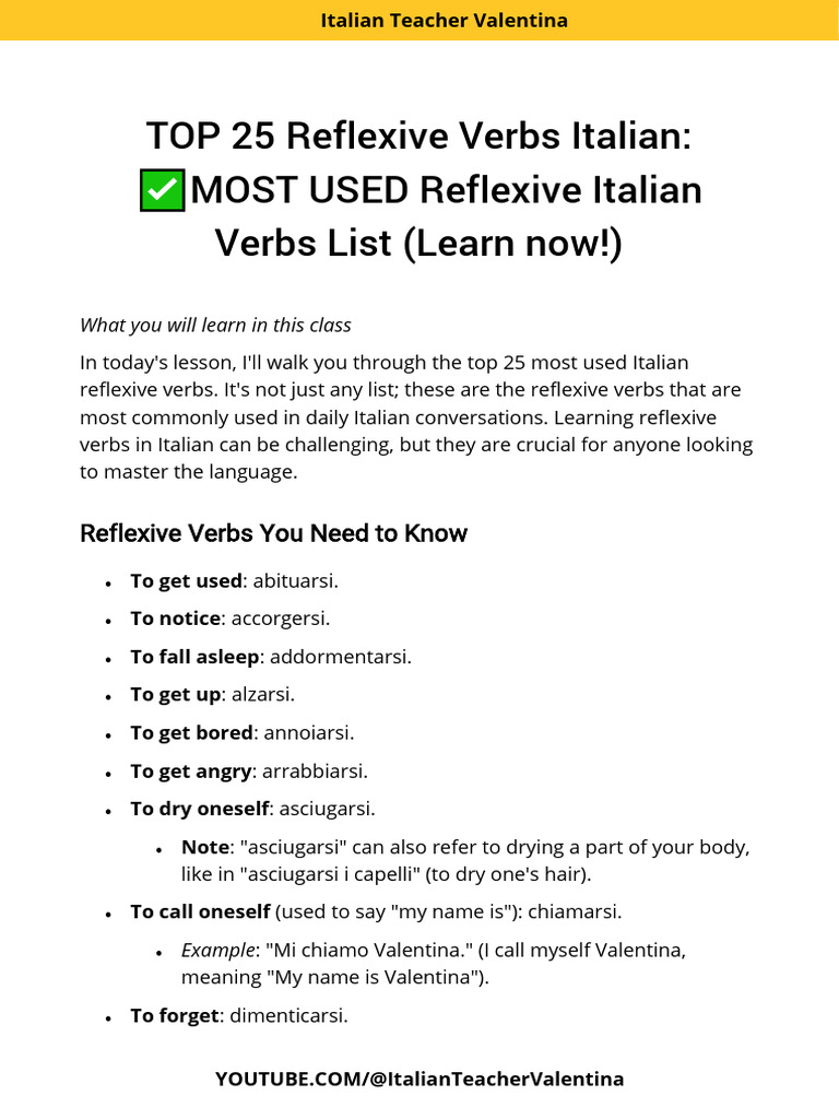 Italian Top 25 Reflexive Verbs | PDF