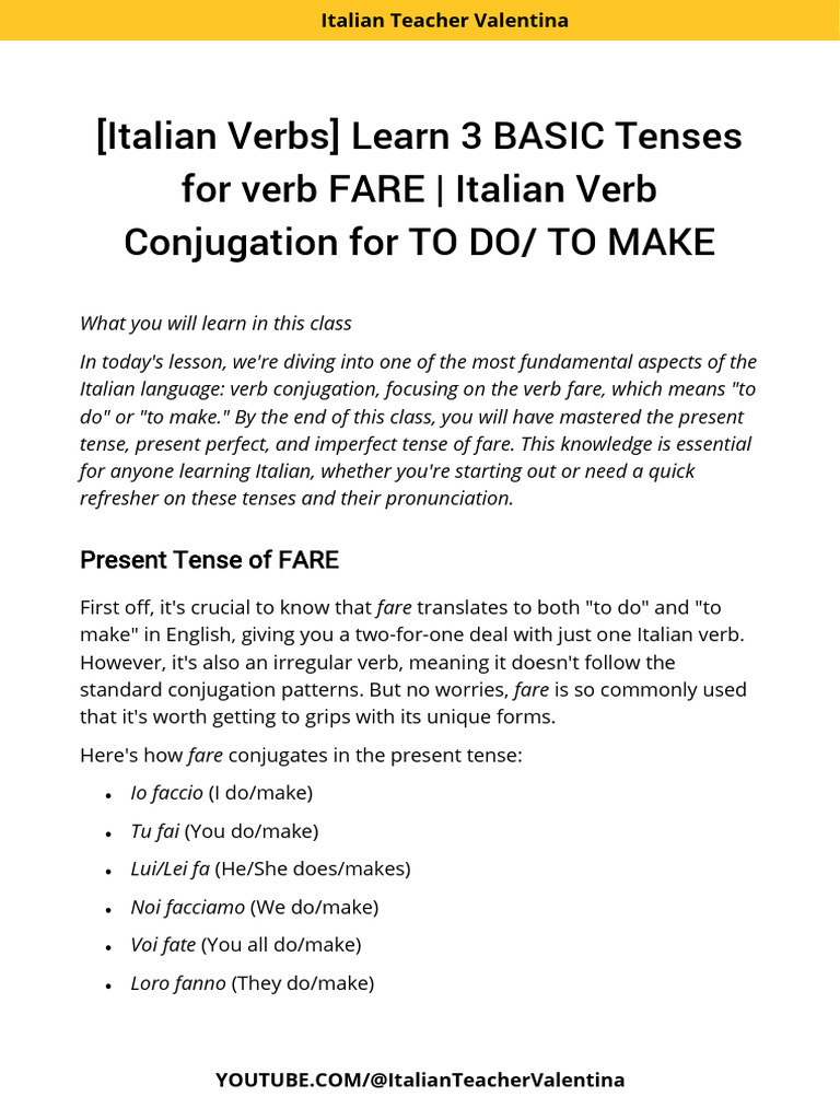Italian: fare three basic tenses | PDF | Grammatical Tense | Linguistics