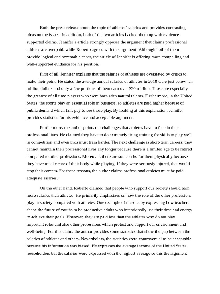 Athletes' Salaries: A Comparative Analysis | PDF | Salary | Argument