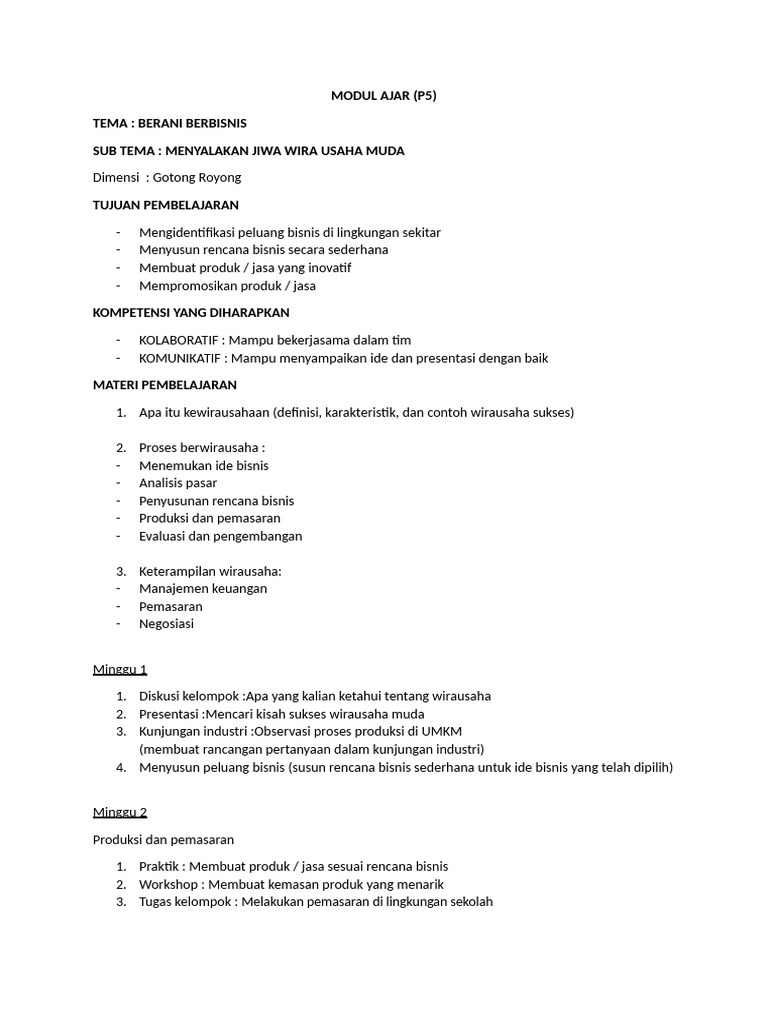 MODUL AJAR P5 KWU | PDF