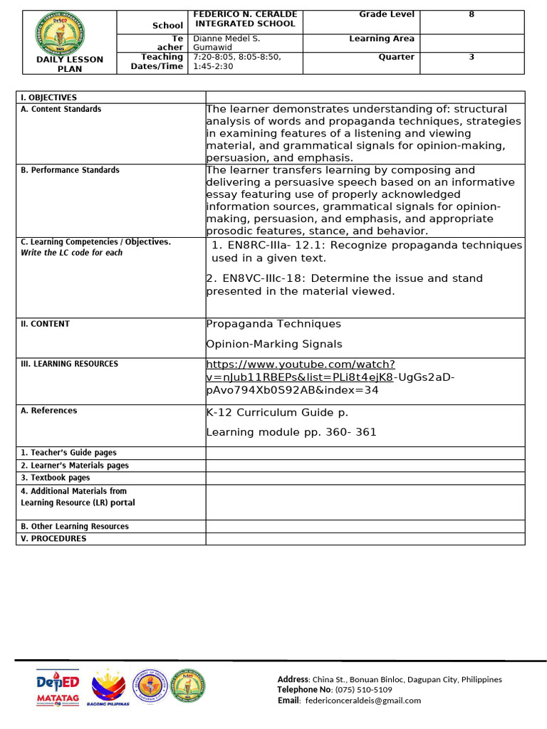 DLP English Template 2 Portrait | PDF | Learning | Propaganda