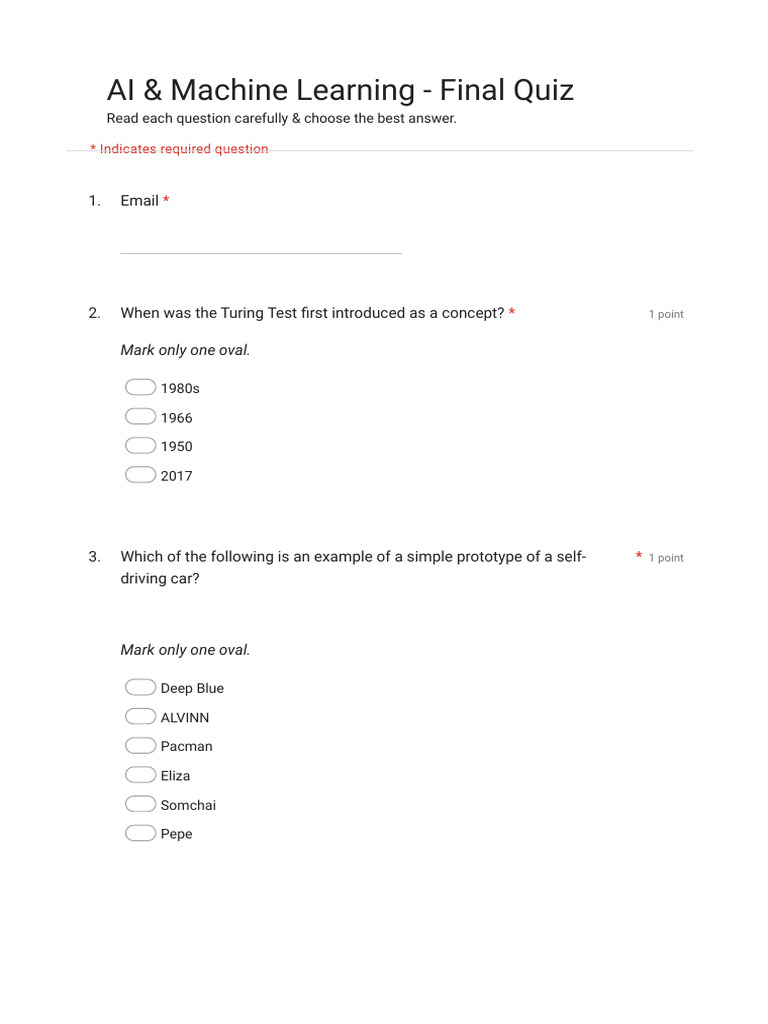 AI & Machine Learning Quiz Guide | PDF | Artificial Intelligence | Intelligence (AI) & Semantics