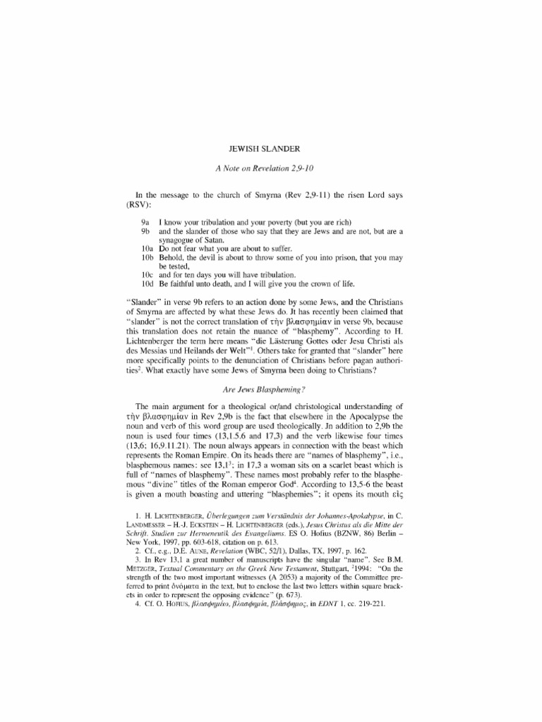 Jewish Slander - A Note On Revelation 2,9-10 | PDF | Copyright