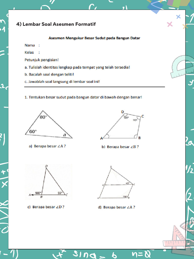 Soal Evaluasi Mengukur Sudut Segitiga | PDF