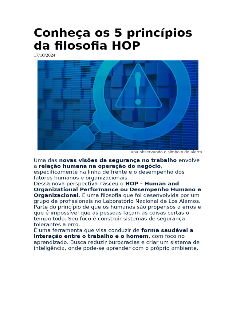 Conheça Os 5 Princípios Da Filosofia HOP | PDF | Aprendizado | Liderança
