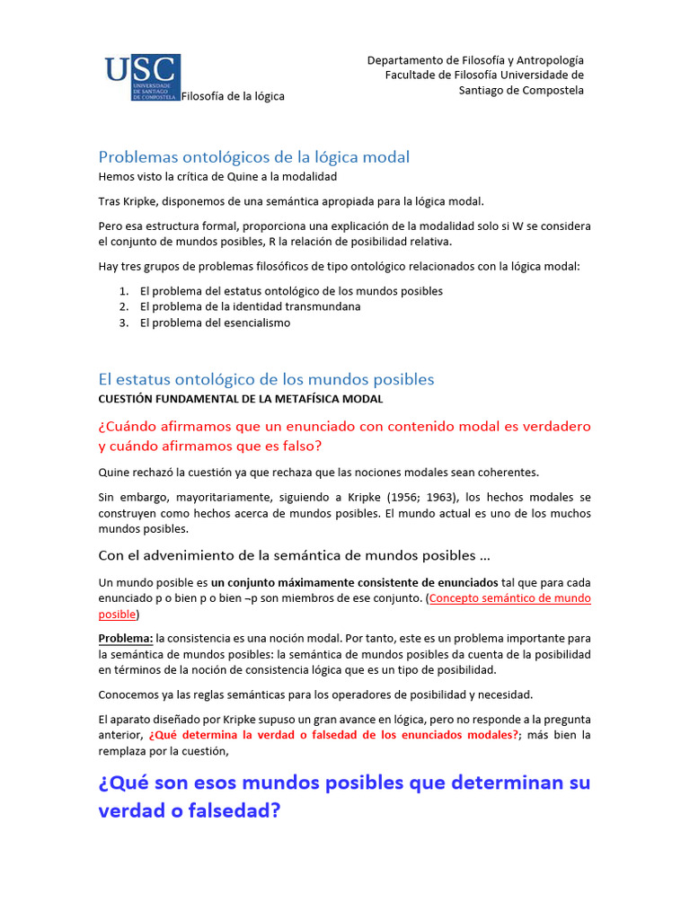3.problemas Ontológicos de La Lógica Modal | PDF | Verdad | Lógica modal