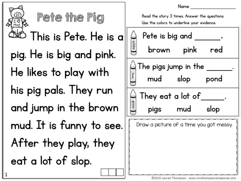Pete the Pig: A Grade 1 Reading Story | PDF