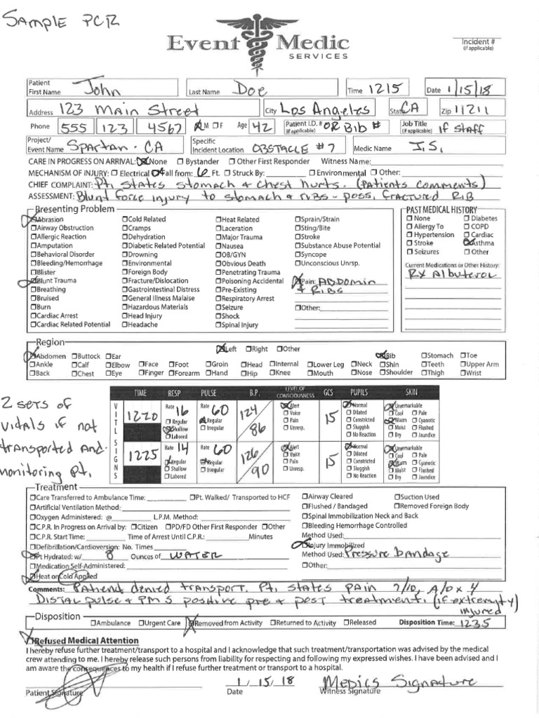 Sample Patient Care Report | PDF