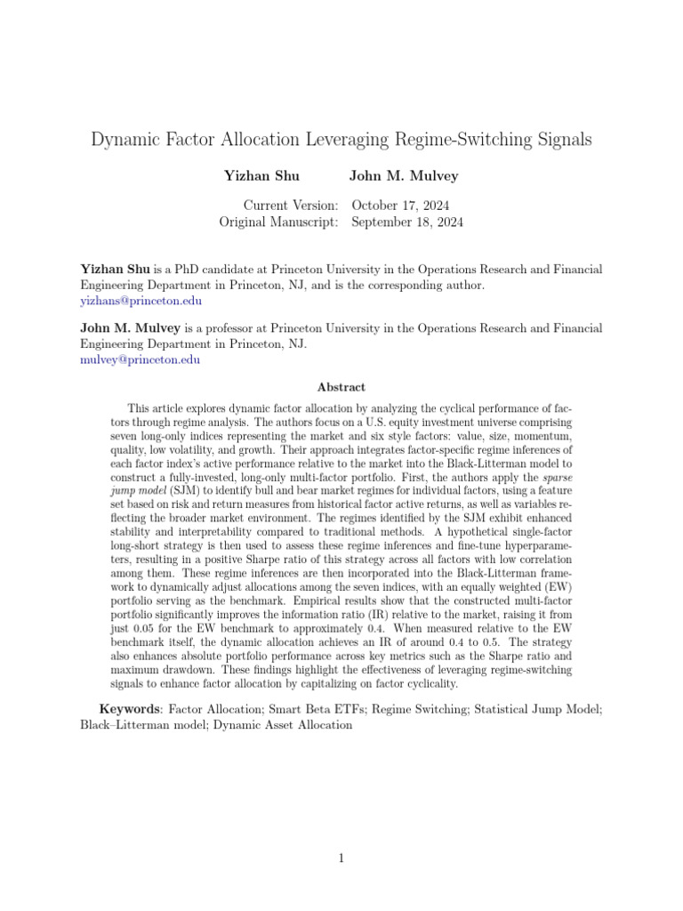 Dynamic Factor Allocation Leveraging Regime-Switching Signals | PDF | Exchange Traded Fund ...