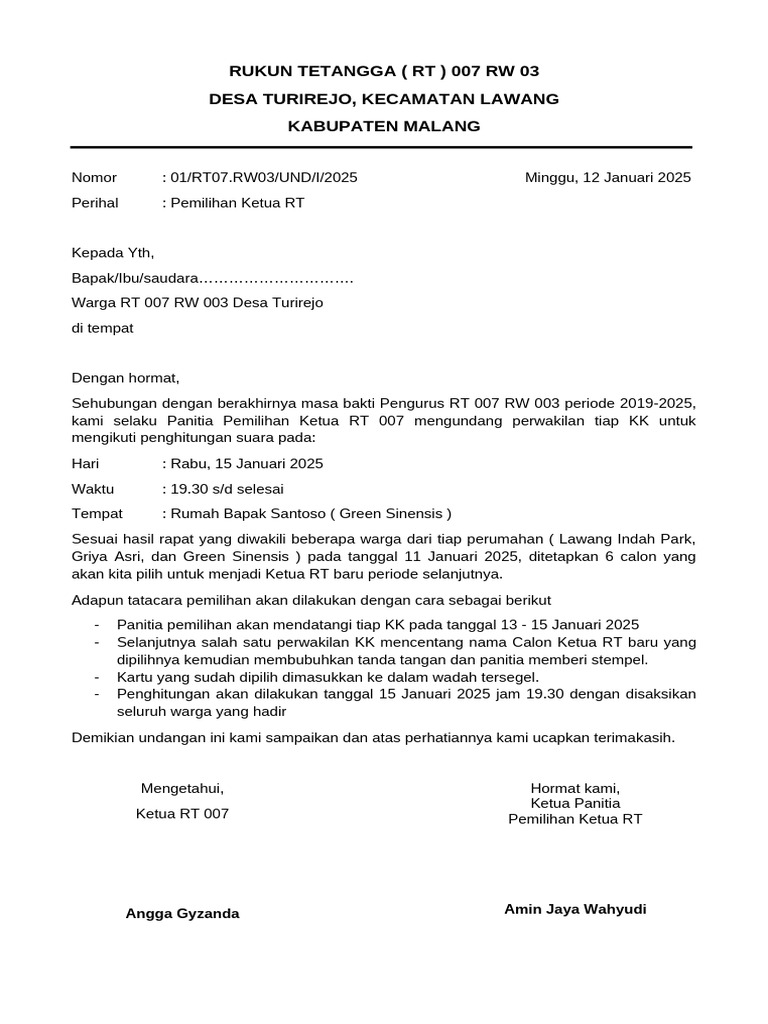 Undangan Pemilihan Ketua RT | PDF
