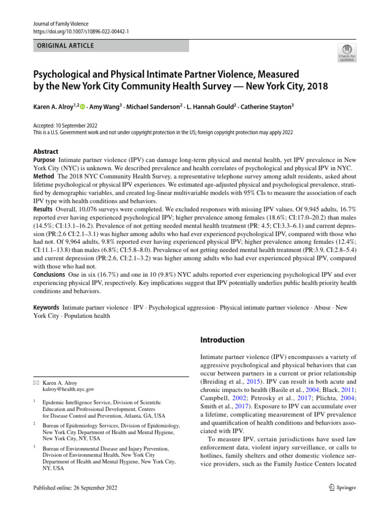 Psychological and Physical Intimate Partner Violence | PDF | Violence ...