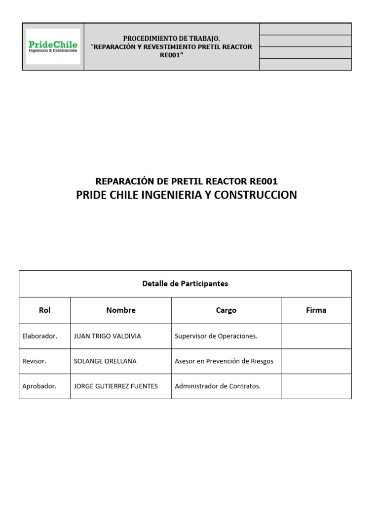 Procedimiento - Revestimiento - Pretil Reactor - Ecometales | PDF ...