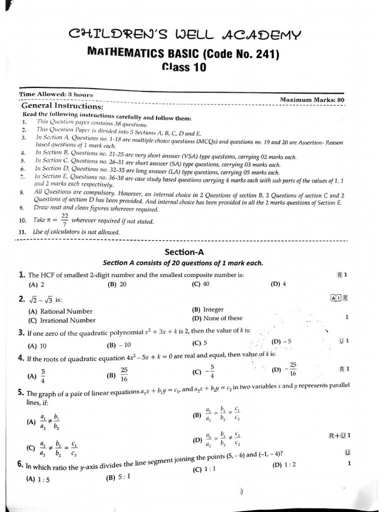 Class 10th Sample Paper 3 | PDF