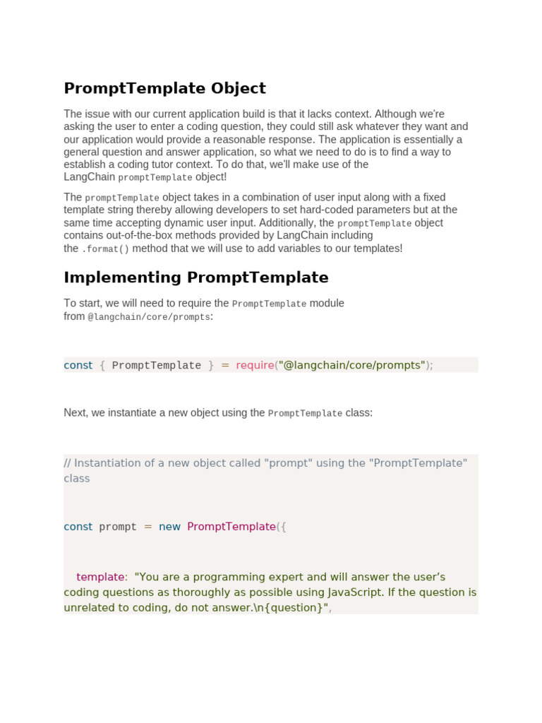 PromptTemplate Object | PDF | Java Script | Systems Architecture PromptTemplate Object | PDF | Java Script | Systems Architecture