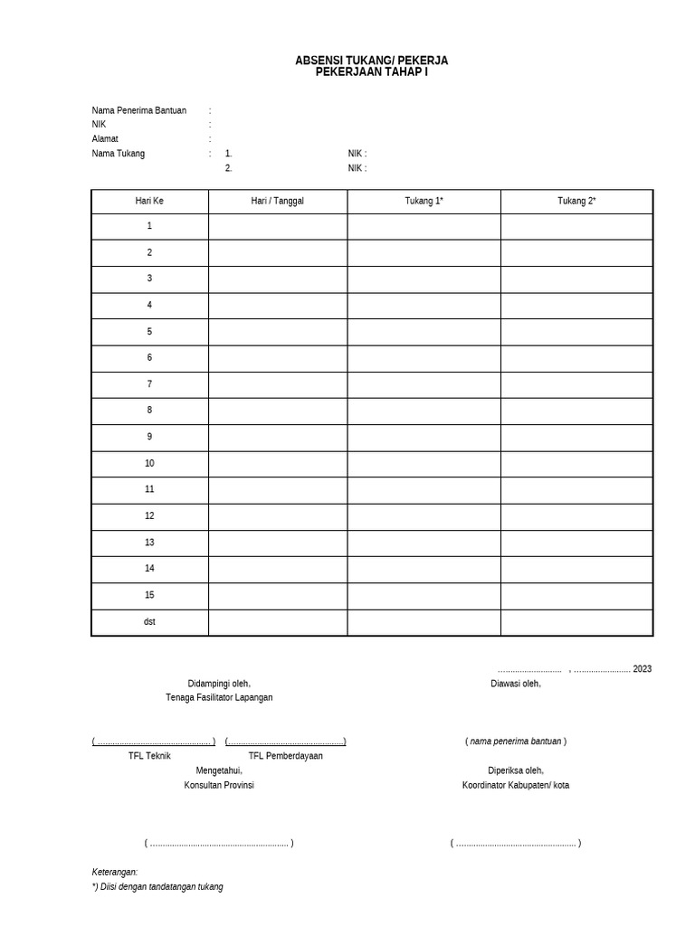 Format Absensi dan Kwitansi Tukang | PDF