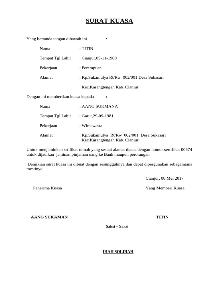 Surat Kuasa Pengambilan Uang | PDF
