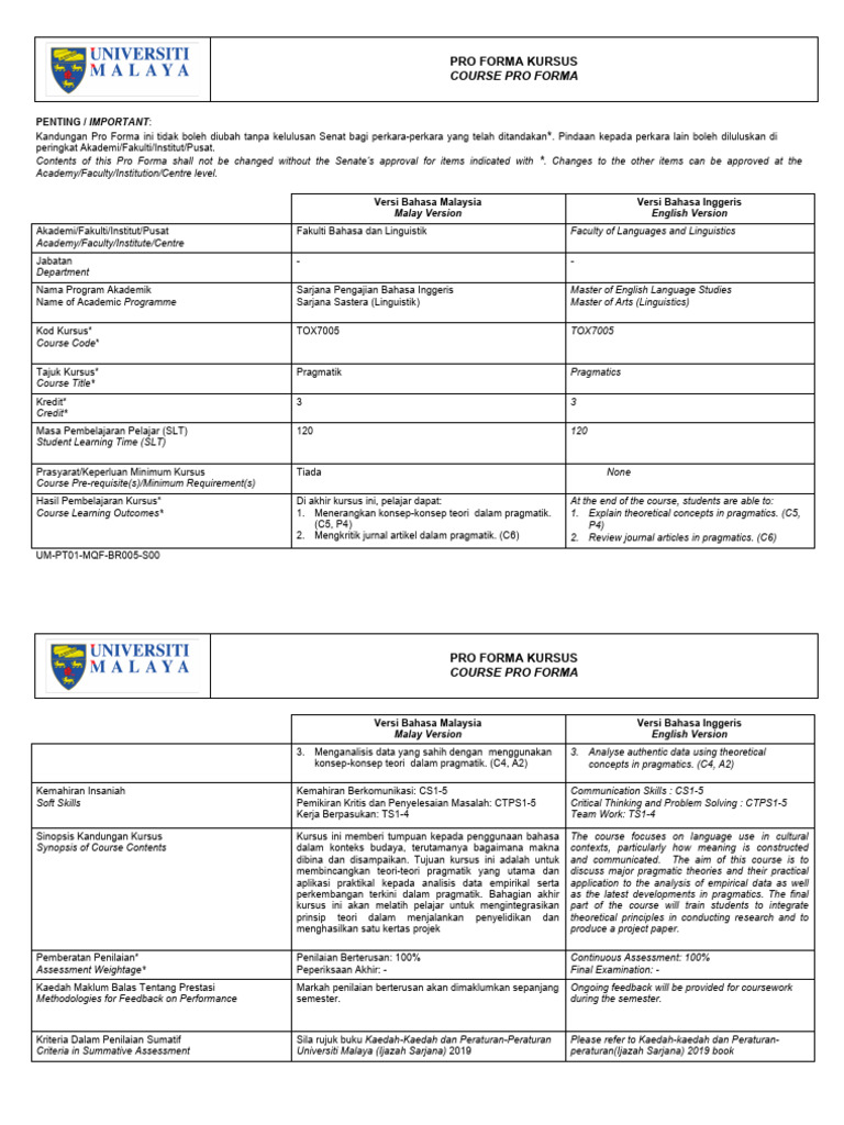 Course Proforma Sem 1 20212022 | PDF