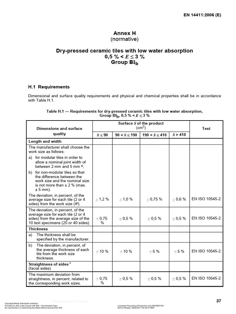 BS EN 14411 - 2006 - Annex H | PDF