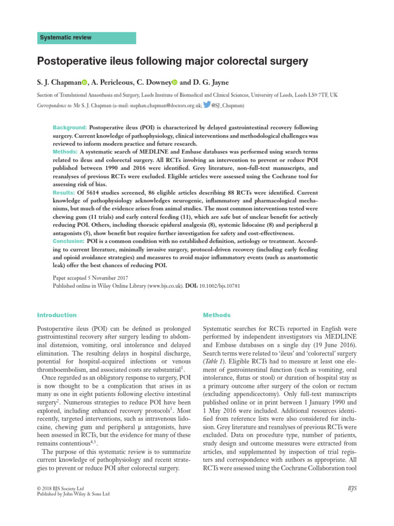 04 - Postoperative Ileus Following Major Colorectal Surgery | PDF ...