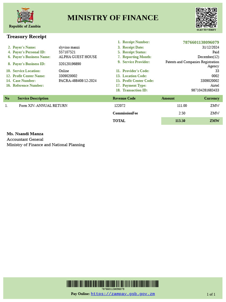 Ministry of Finance: Treasury Receipt | PDF