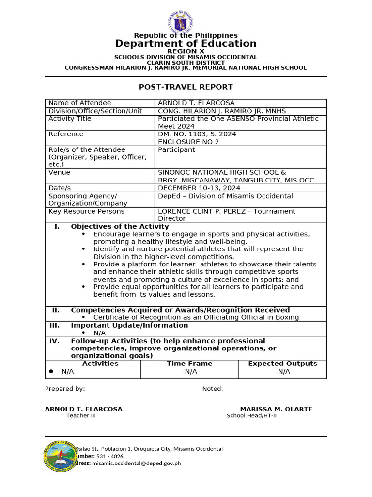 Post Travel Report Provincial Meet 2024 | PDF