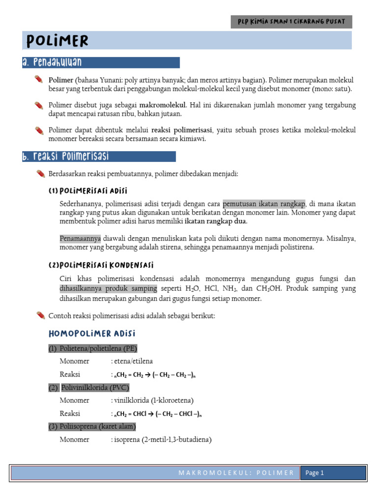 Polimer (Kimia SMA) | PDF