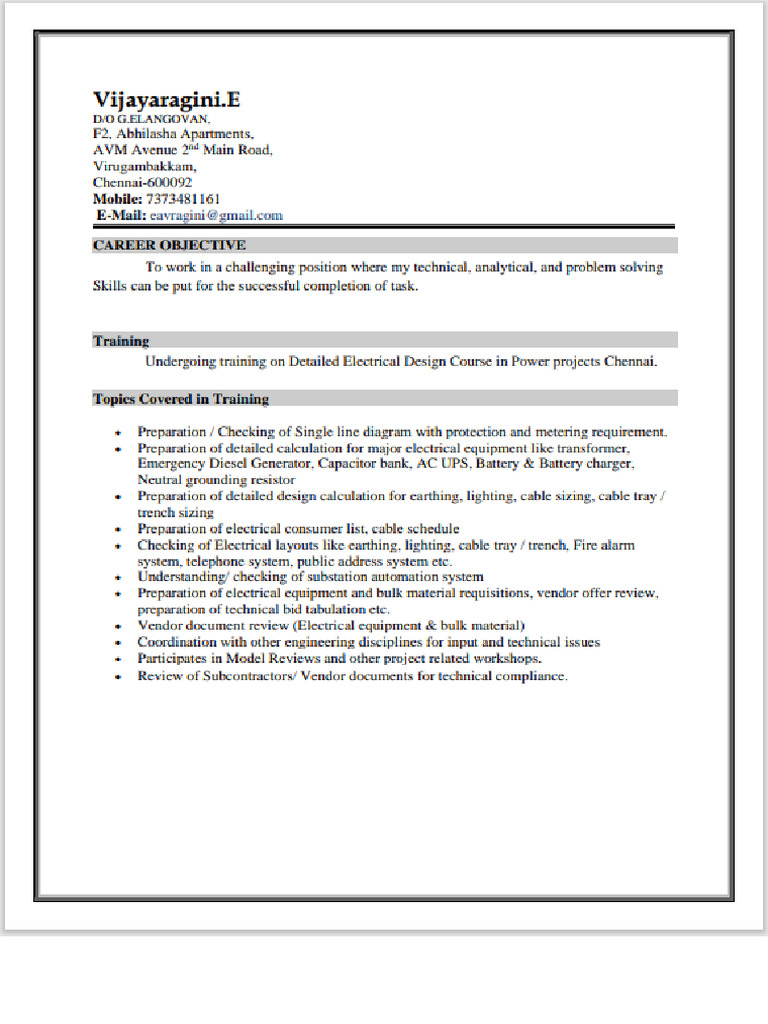 Vijayaragini Resume-Electrical Engineer (1) | PDF