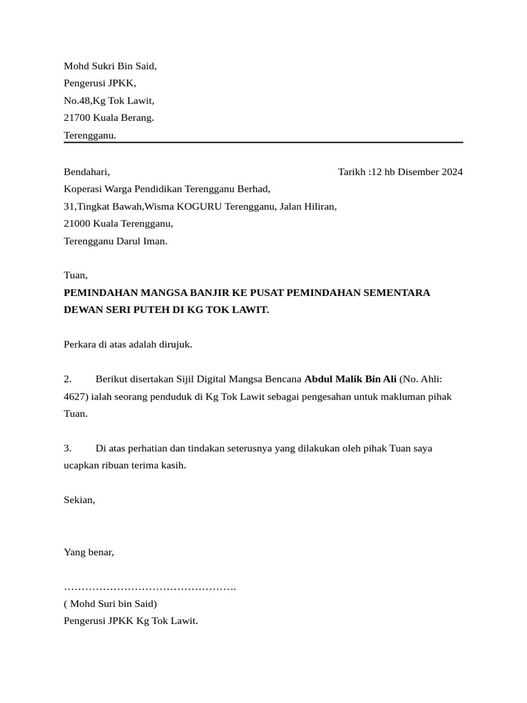Surat Banjir 2024 | PDF