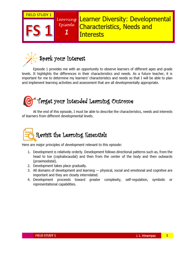 FS 1 Learning Episode 1 | PDF | Learning | Preschool