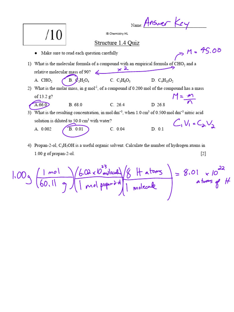 Chem - F24 1.4 Quiz | PDF