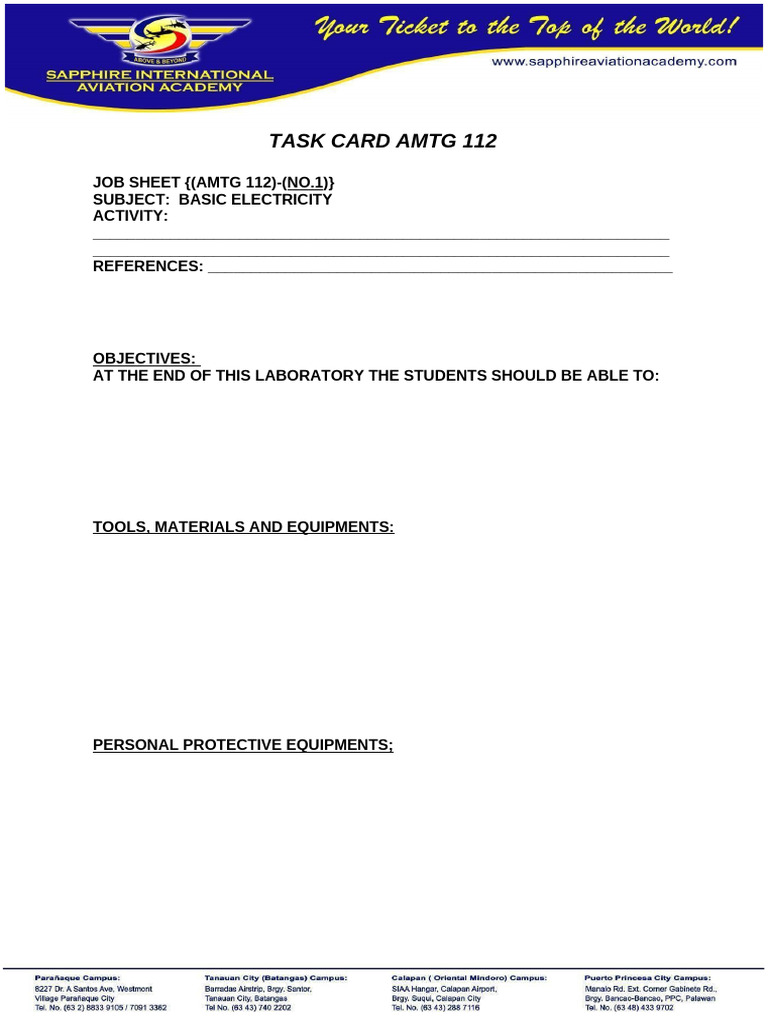 Task Card For Basic Electricity Amtg 112 | PDF